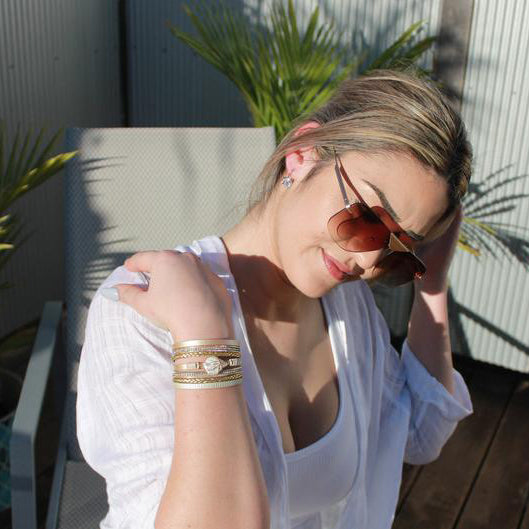 Summer Gold/Beige Womens Multi Strand Crystal Baroque Pearl Pleather C ...